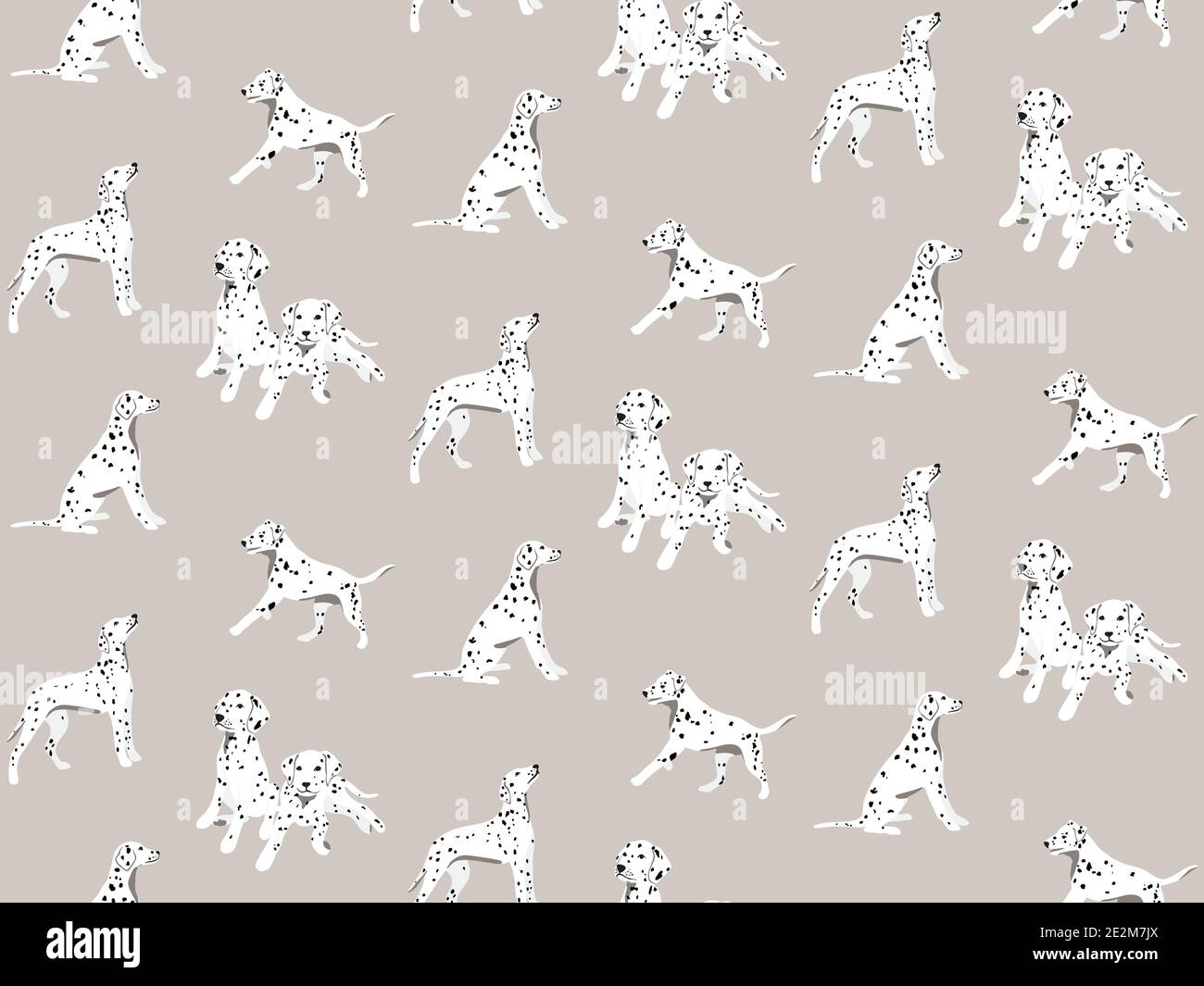 Dalmatian cartoon hand-drawn seamless pattern, spotted white black dogs ...