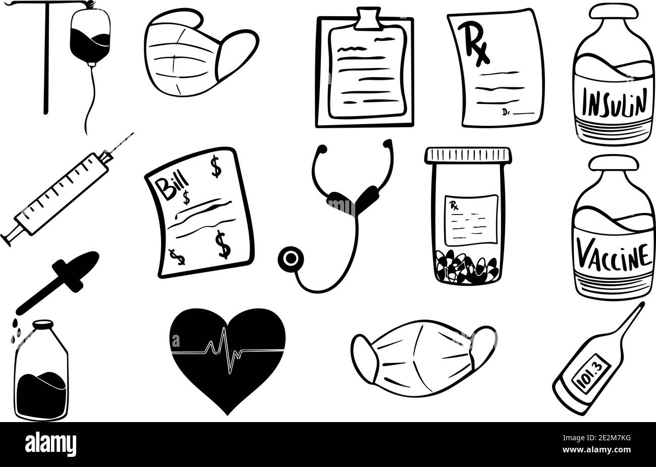 Medical Icon set, hand drawn, vector illustration Stock Vector Image ...