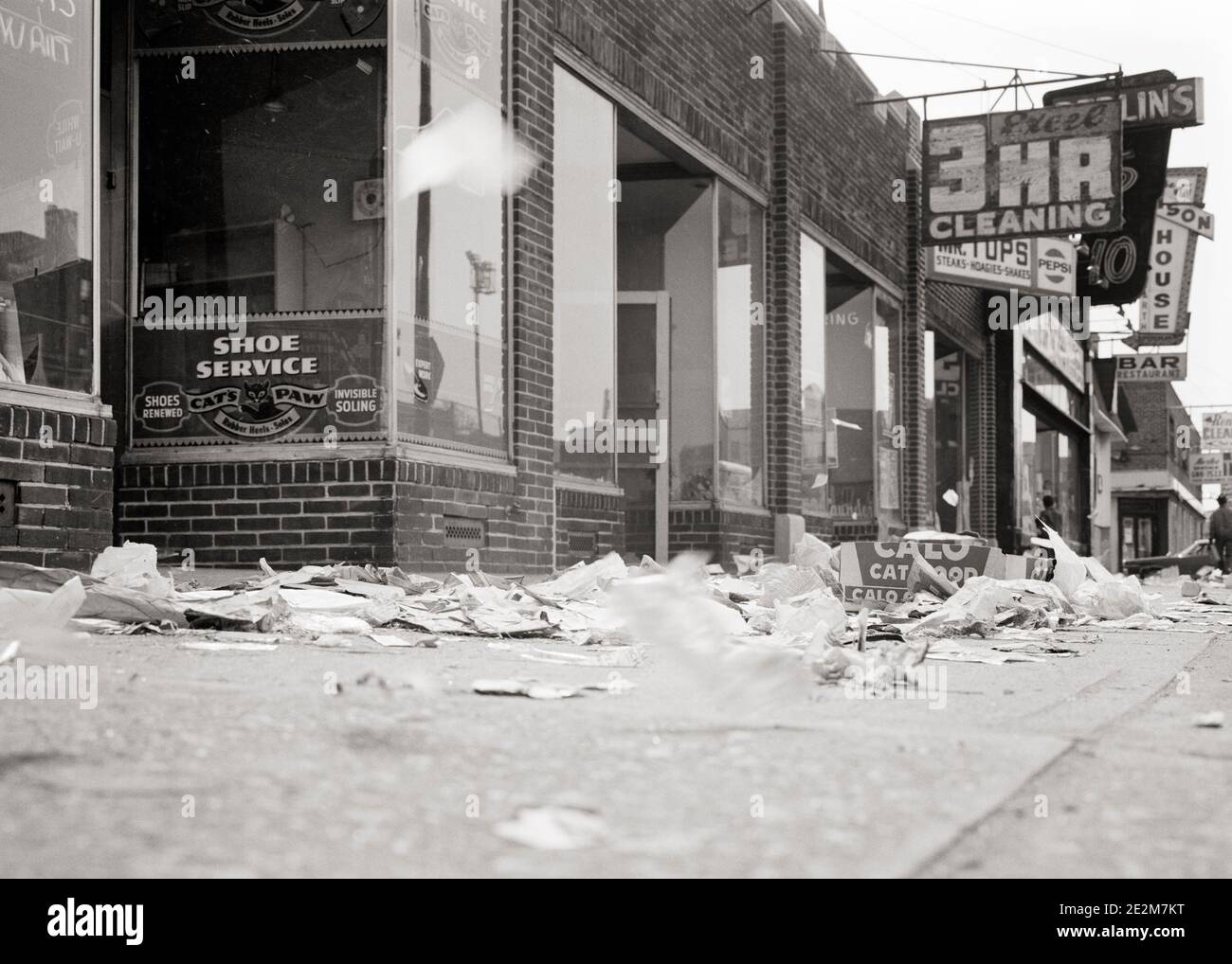 1960s VIEW OF ANONYMOUS ABANDONED SMALL BUSINESS SHOP BUILDINGS ALONG ...