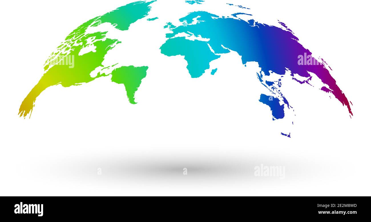 World map with shadow. Eart map in rainbow color. Vector illustration ...