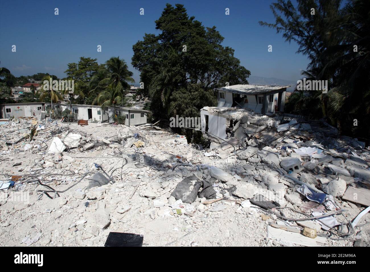General view of the destroyed headquarters of the United Nations' Armed ...