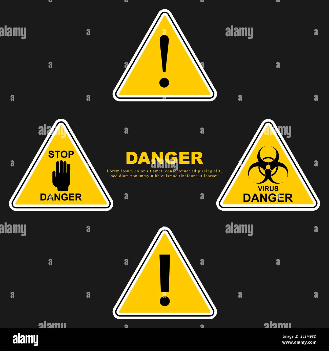 Set Danger sign. Attention sign. Exclamation. Hazard warning attention ...