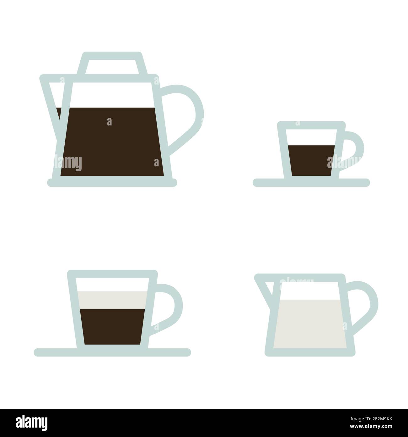 Coffeepot, cups and pot with milk - vector illustration Stock Vector ...