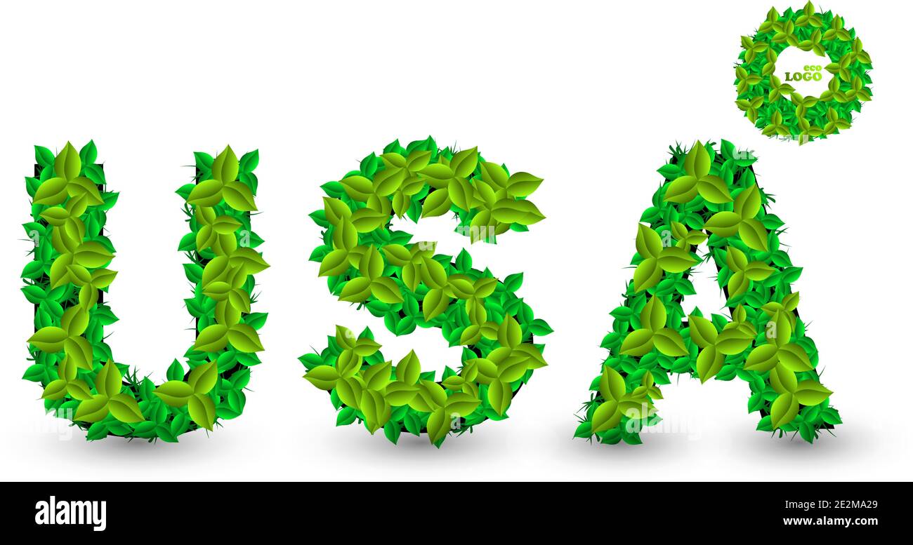 USA word of the leaves on white background. ECO Logo Stock Vector Image ...
