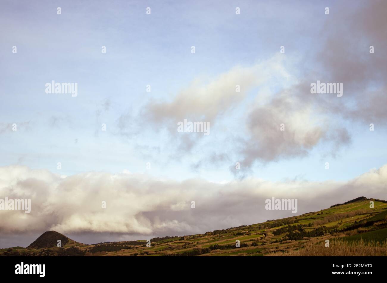 Green landscape background with sky and clouds, Azores islands Stock ...