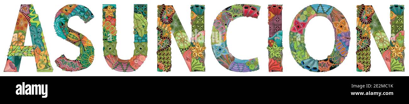 Hand-painted art design. Illustration Asuncion city is the capital of ...