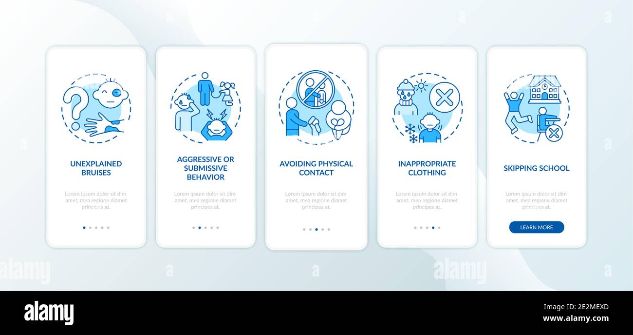 Signs Of Child Abuse And Neglect Blue Onboarding Mobile App Page Screen