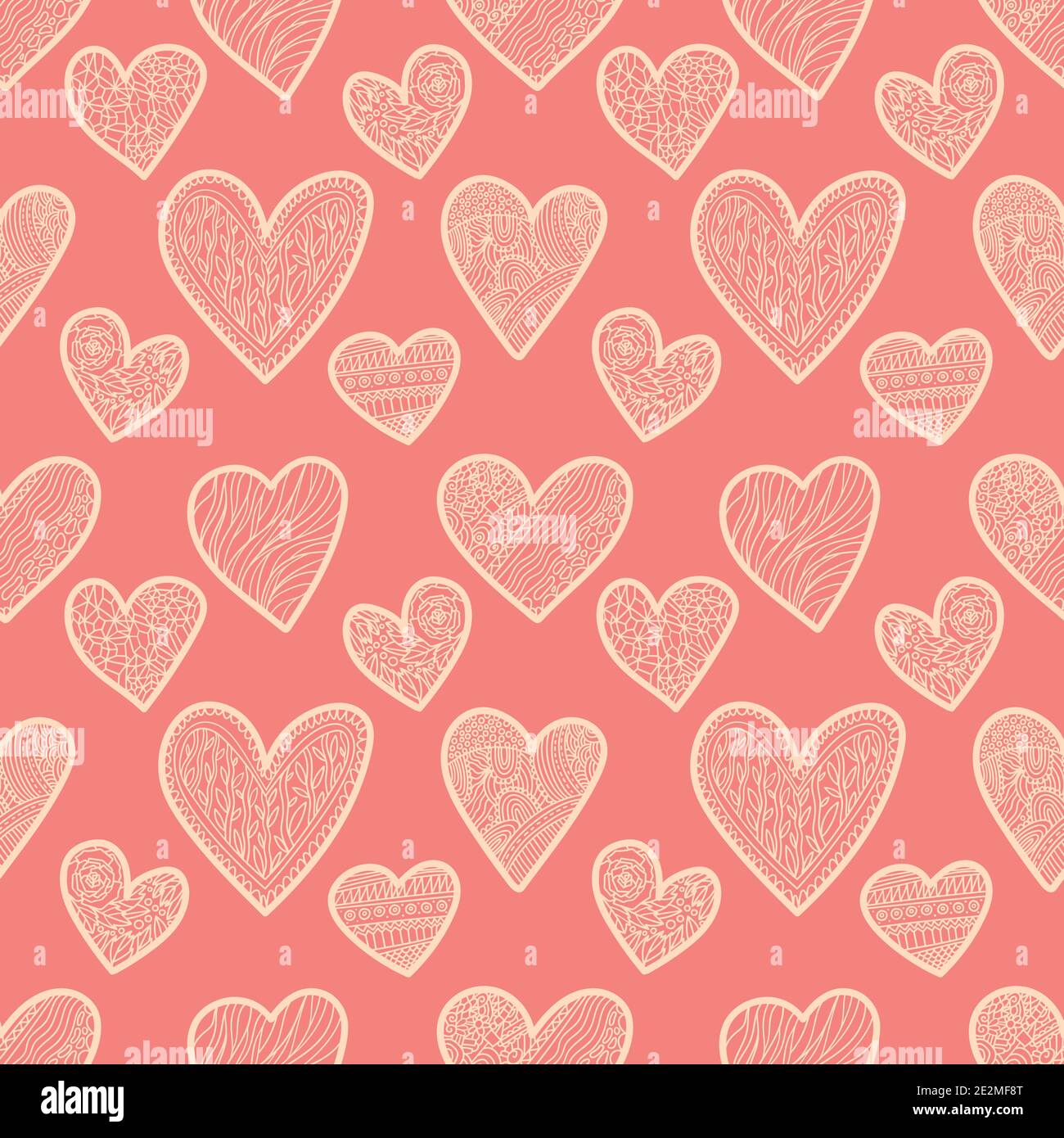 Seamless pattern Valentines Day theme. doodle hand drawn with heart ...