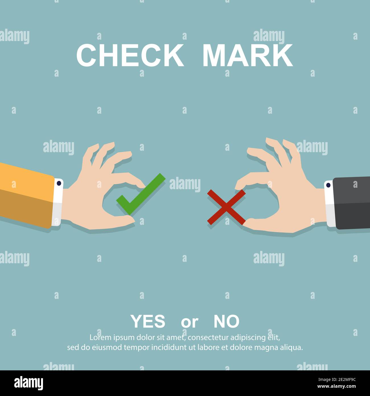 Hands holding a check mark, Yes or No, Flat style, Vector illustration ...