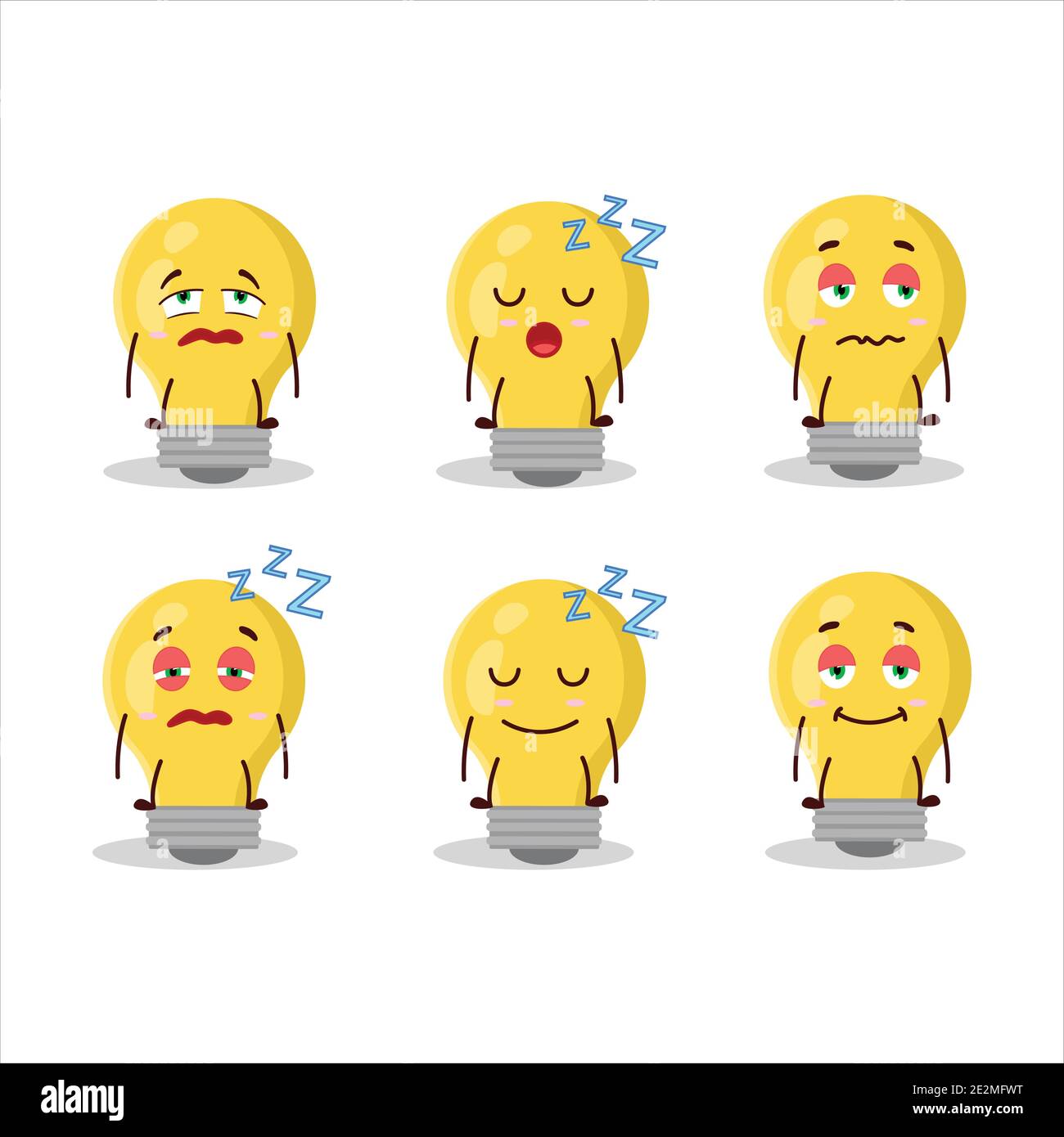 Cartoon character of bulb lamp with sleepy expression. Vector ...