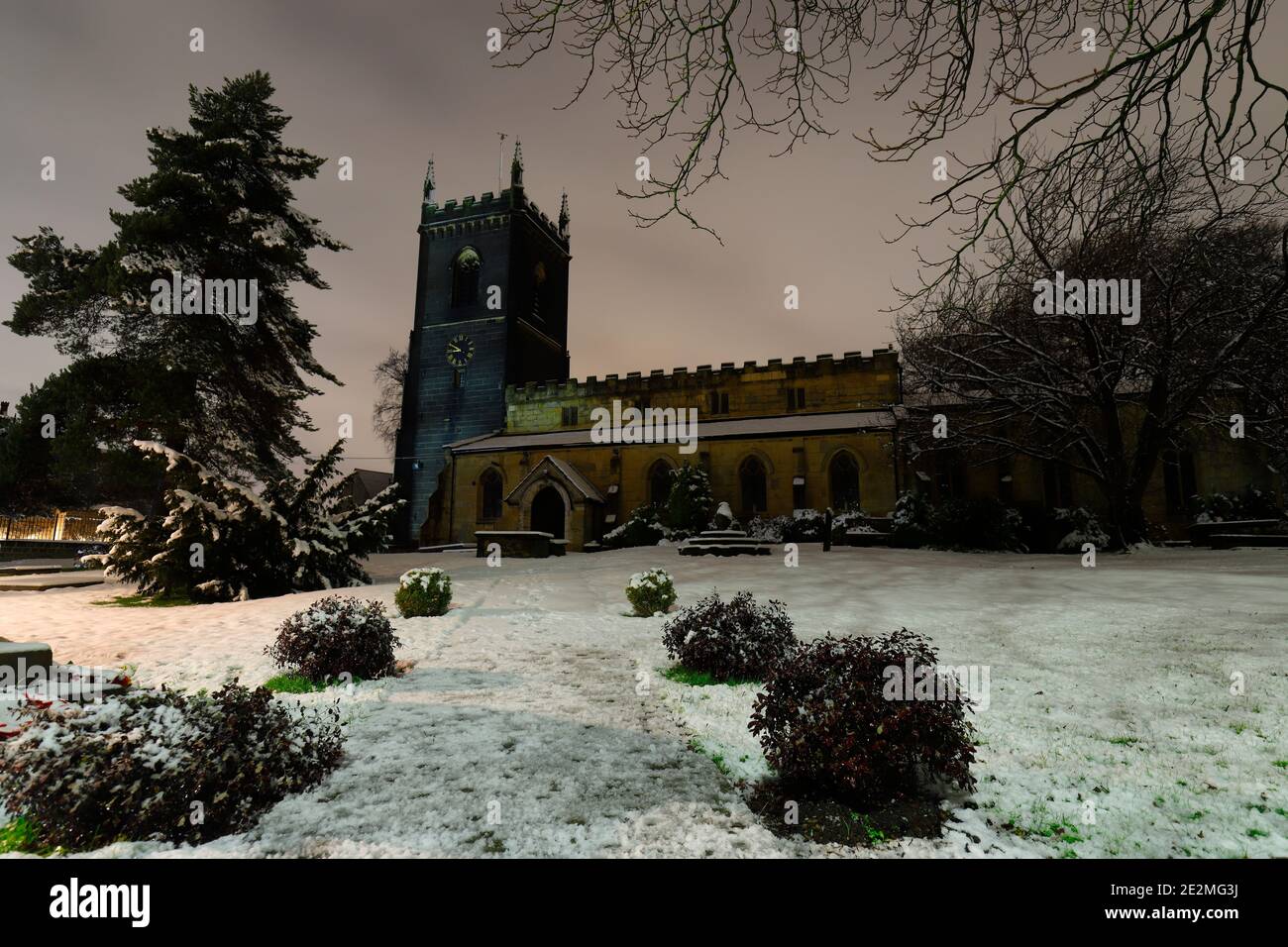 St Mary's Church in Swillington under a blanket of snow Stock Photo - Alamy