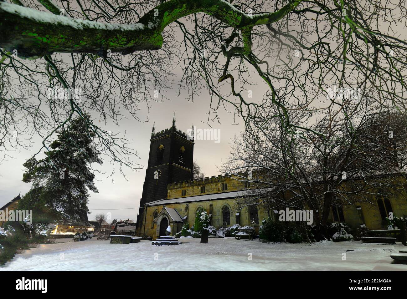 St Mary's Church in Swillington under a blanket of snow Stock Photo - Alamy