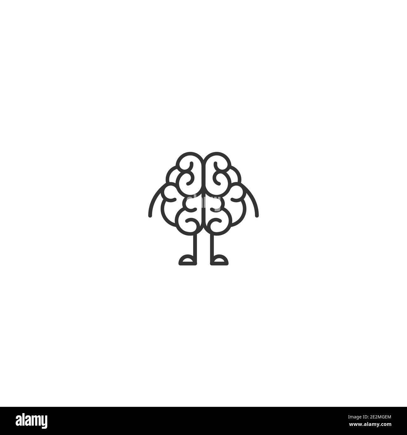 Black line brain character with hands and legs. Intellect, phsychology ...