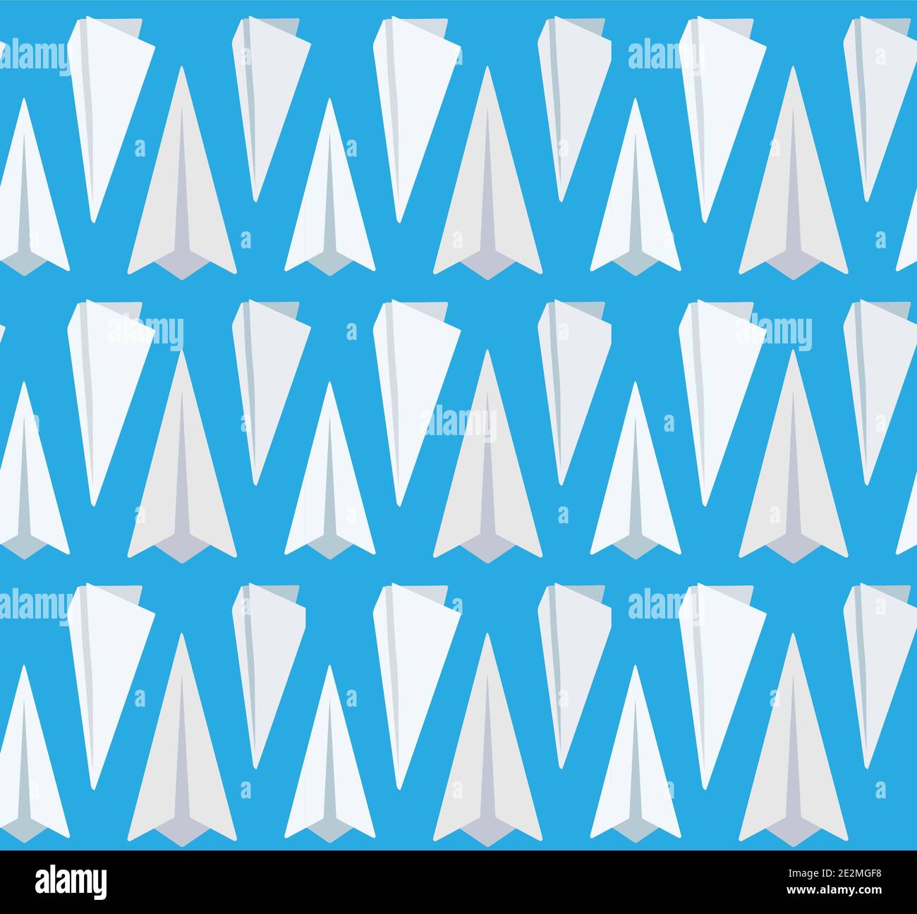 Seamless pattern of flat paper airplanes on blue background. Letters ...