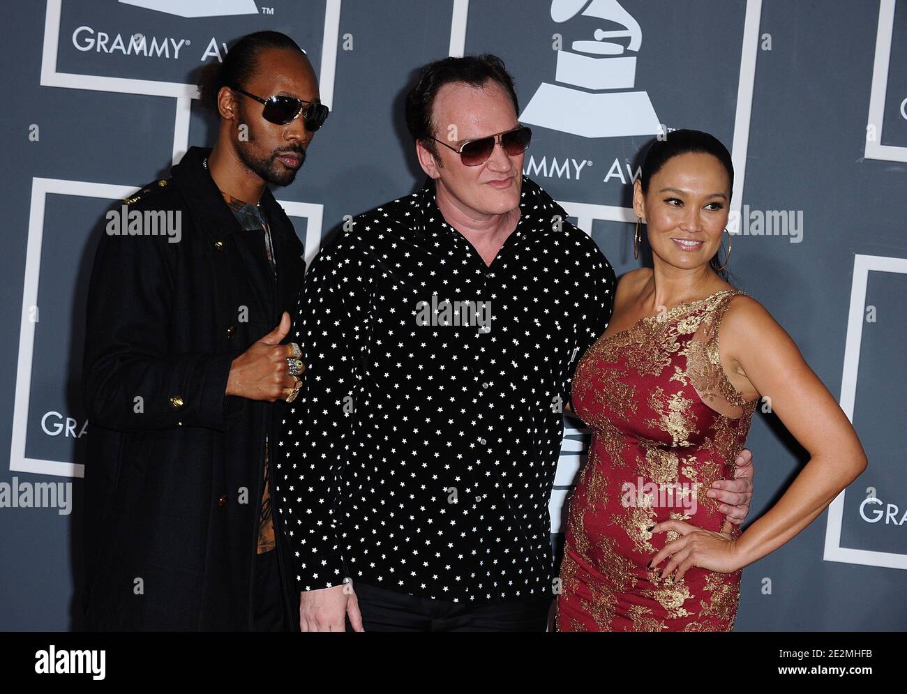 Quentin Tarantino, RZA and Tia Carrere at the 52nd Annual Grammy Awards ...