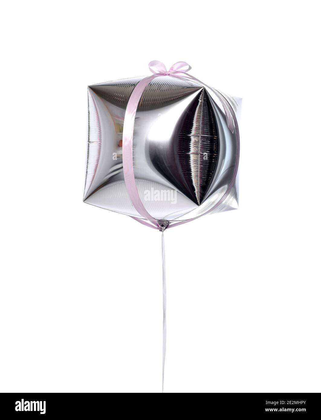 Single big silver gift box balloon present object with pink stripe for ...