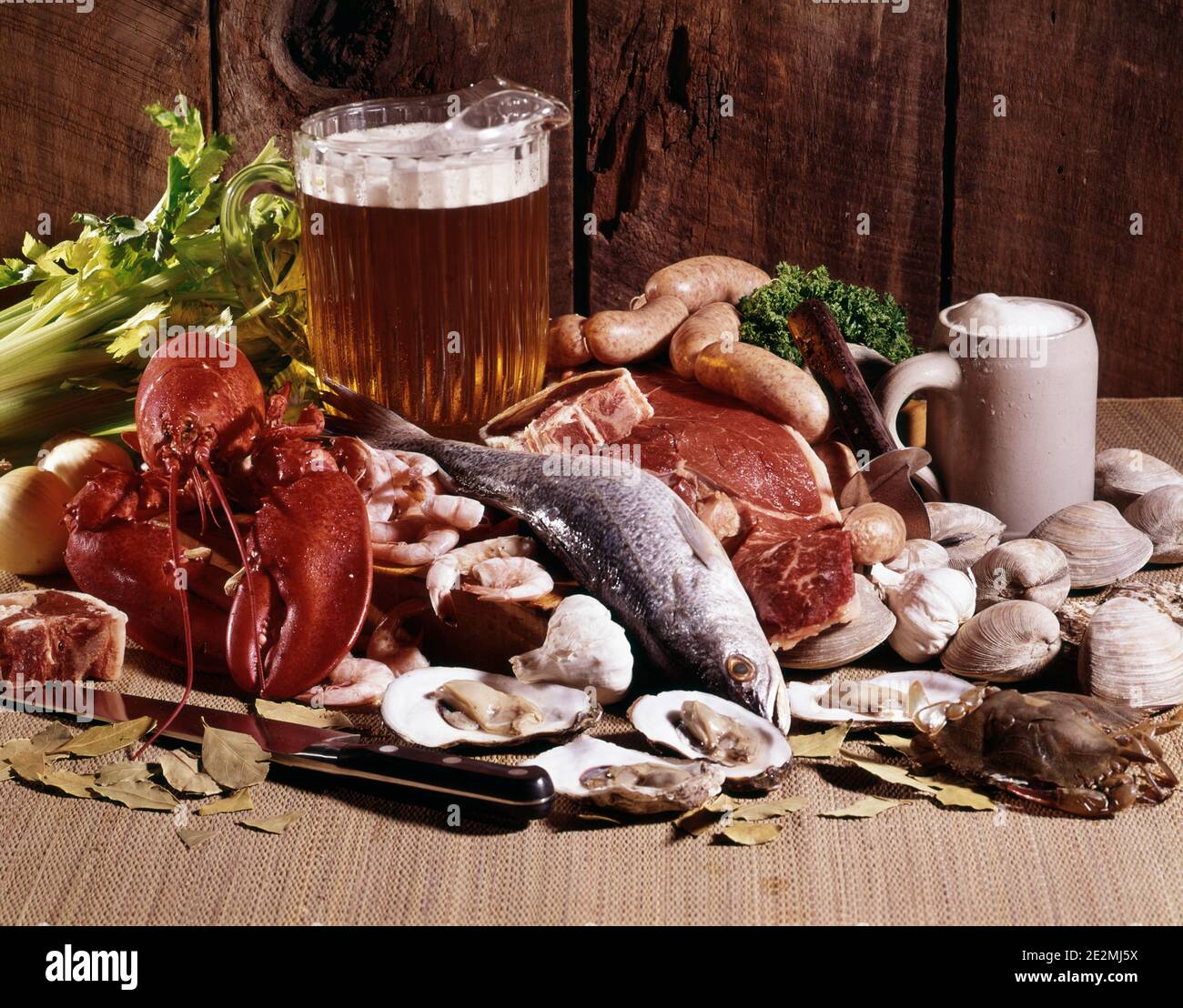 1980s FOOD FISH ASSORTED SEAFOOD LOBSTER BEEF SAUSAGES BEER - kf18560 ...