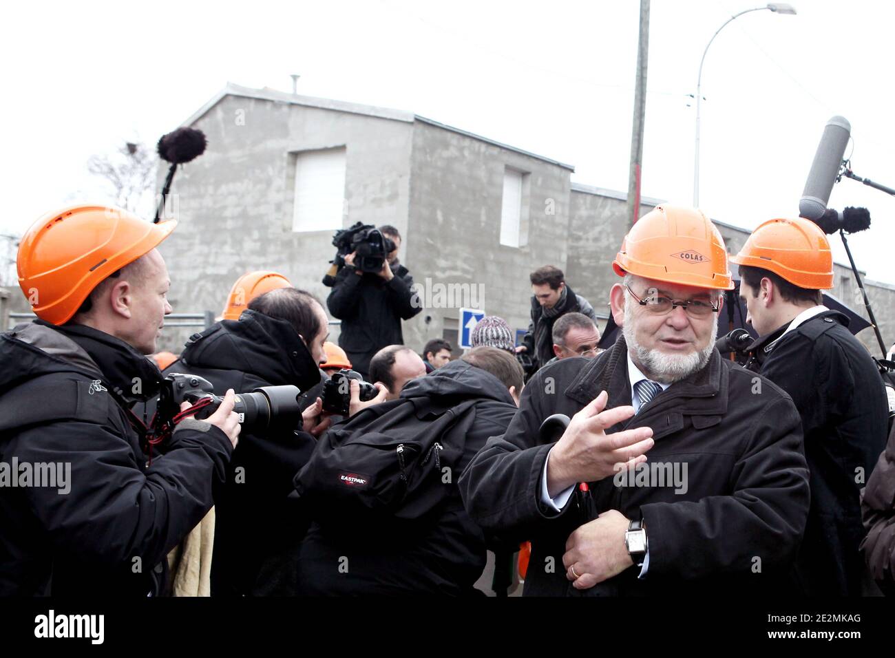 Val d'Oise senator Robert Hue during a visit to an urban renovation ...