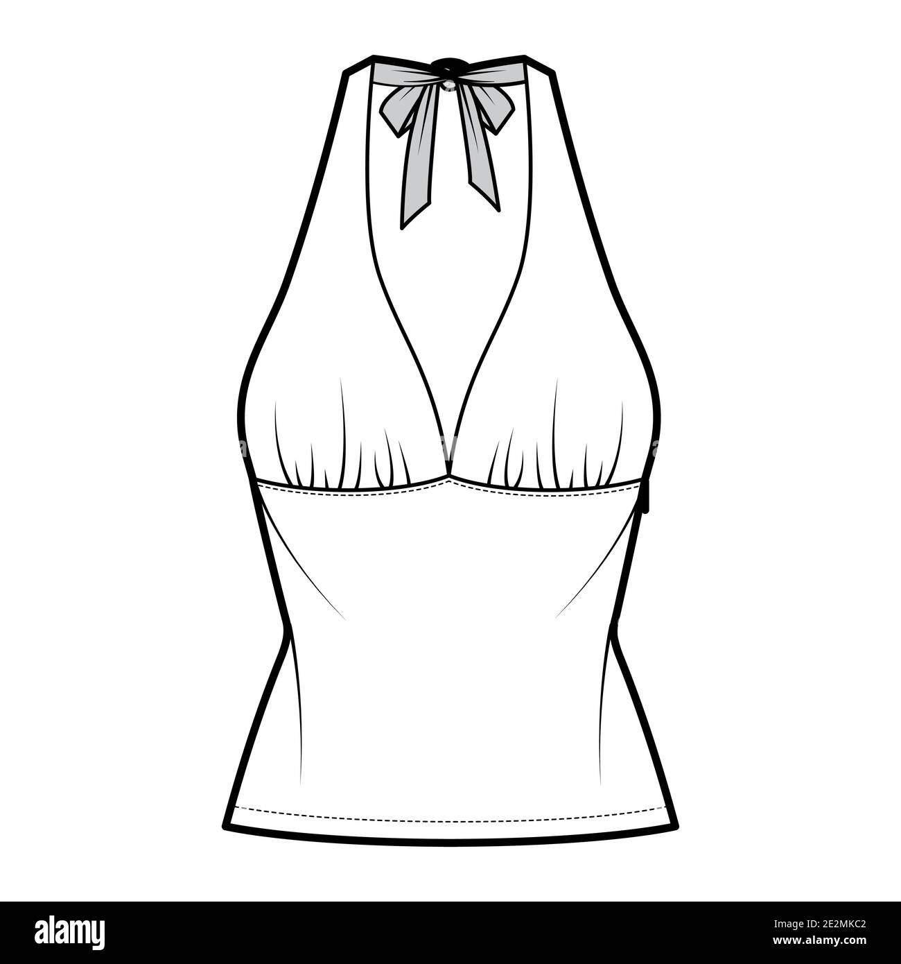 Top empire seam and tieback halter tank technical fashion illustration ...