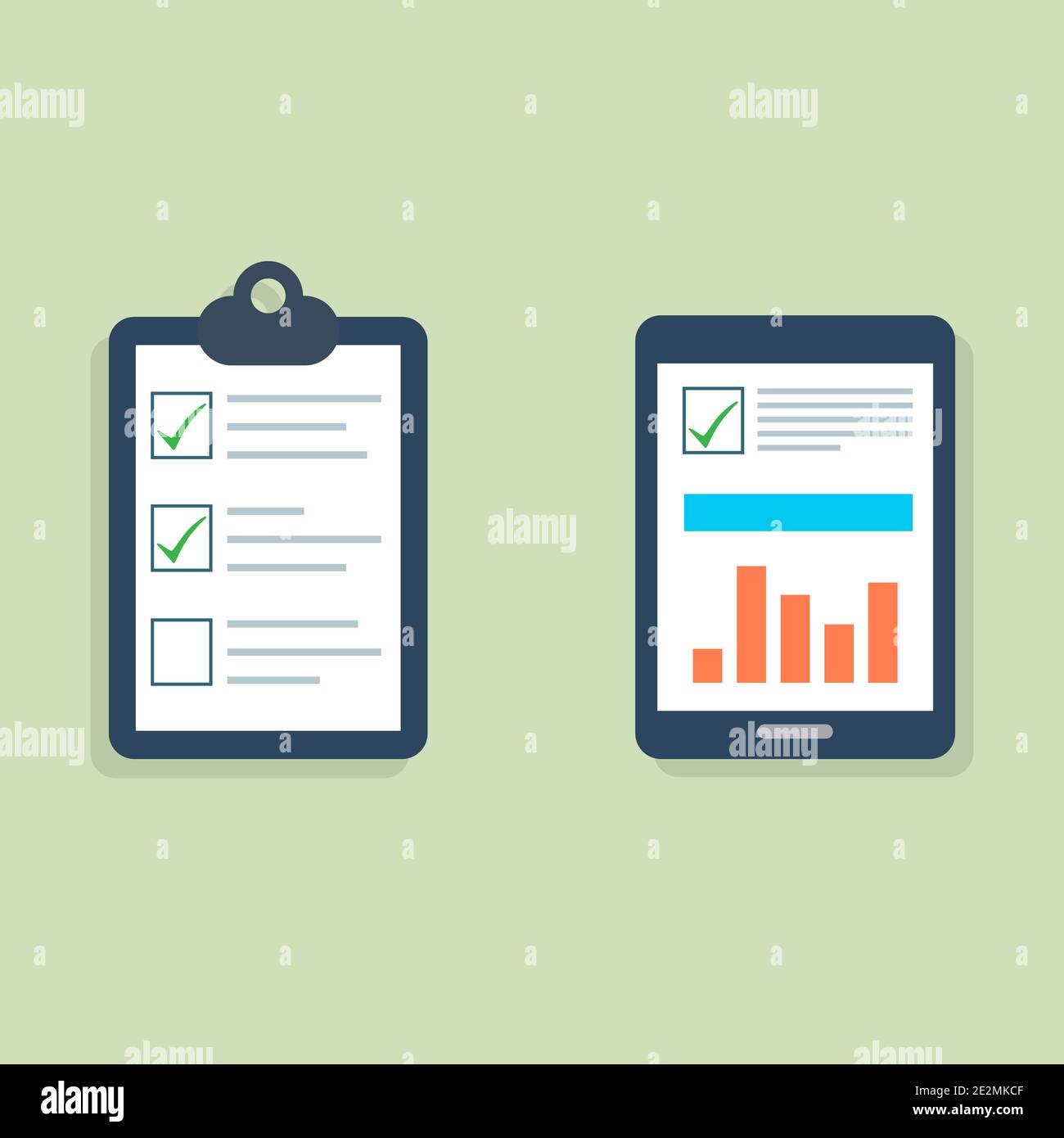 Holding clipboard checklist. Notebook and tablet. Flat style Stock ...