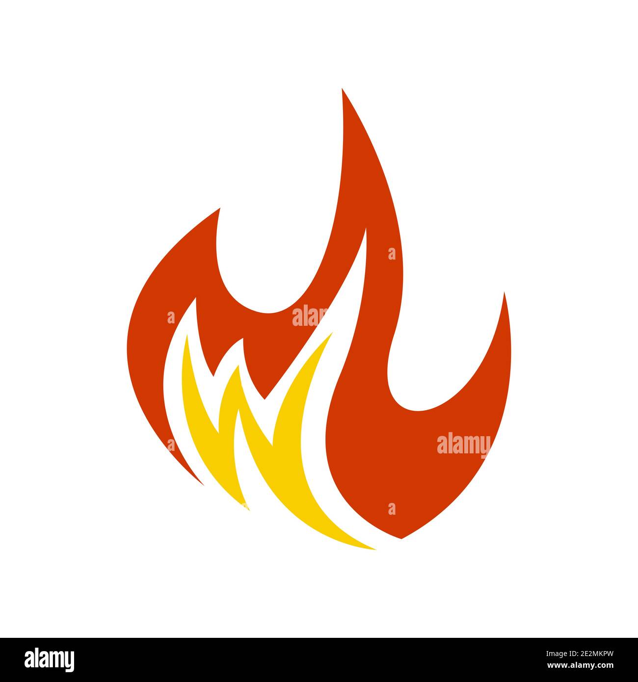 The fire and flame icon is red and yellow isolated on a white ...