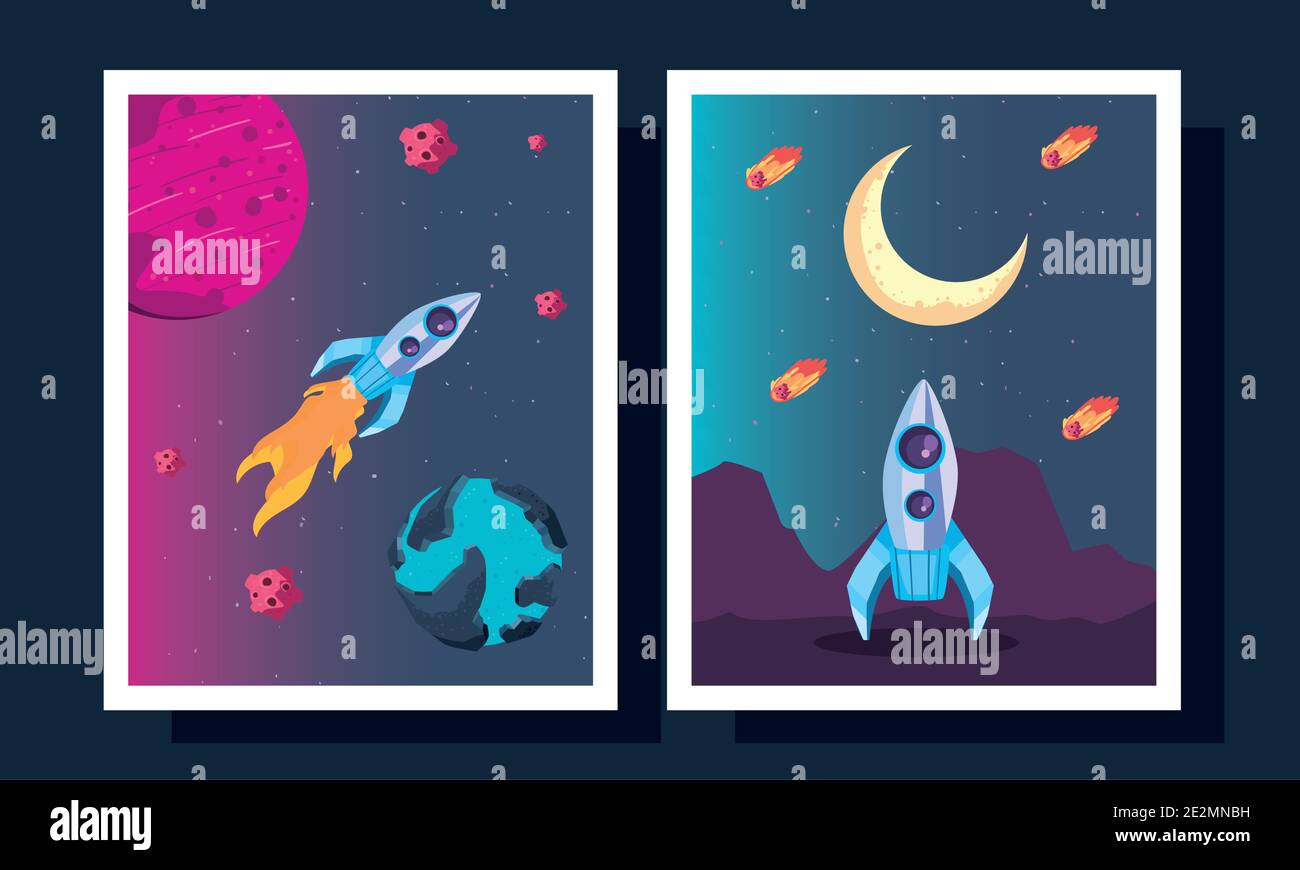 Space rockets in frames of universe cosmos and futuristic theme Vector ...