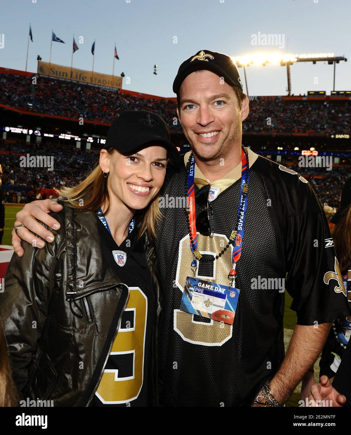 Harry Connick Jr. and Hilary Swank attend the Superbowl in Miami, USA ...