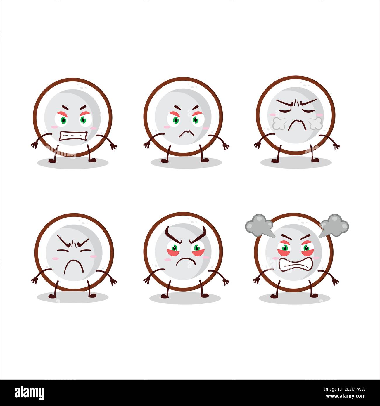 Slice of coconut cartoon character with various angry expressions ...