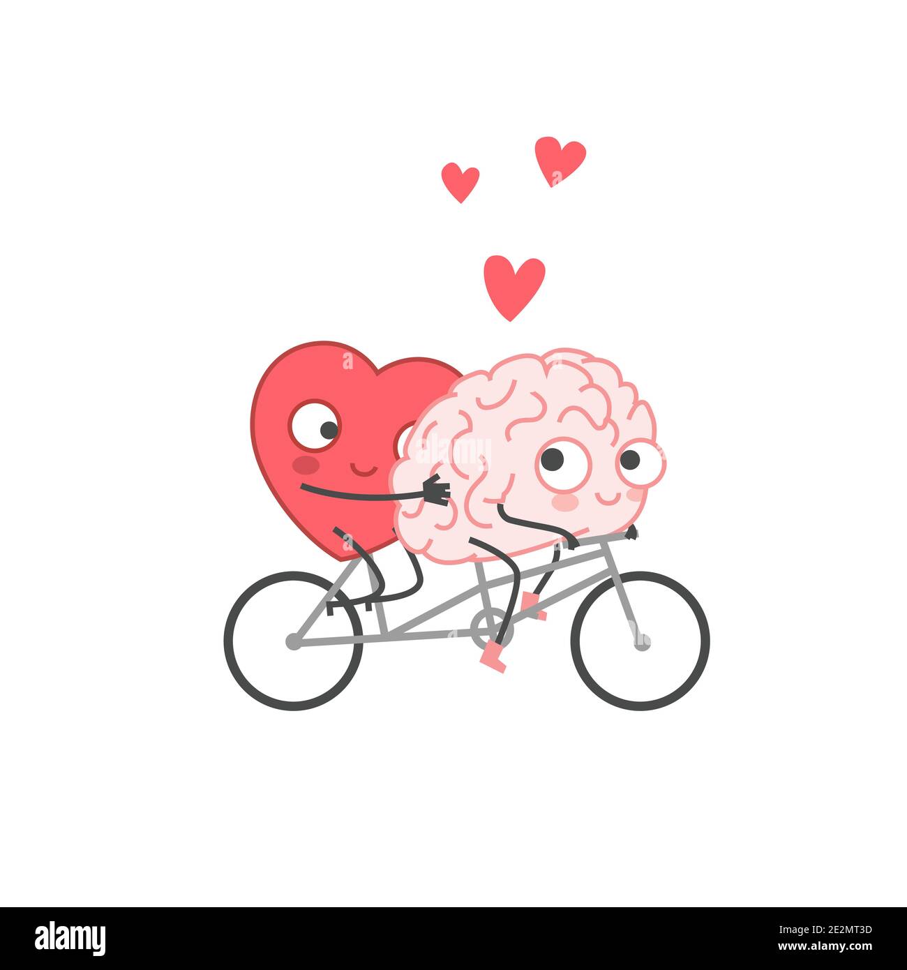 Cartoon Illustration of the Heart and Brain ride Bicycle. Heart and ...