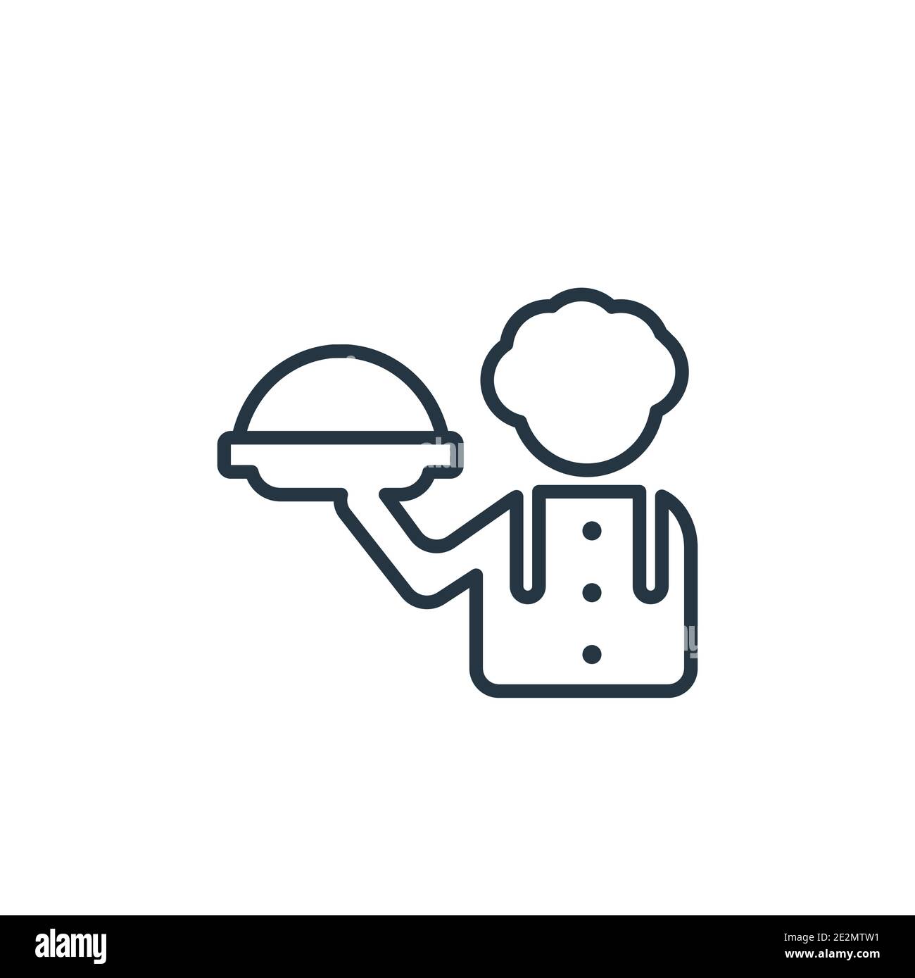 Waiter with a roast chicken outline vector icon. Thin line black waiter ...