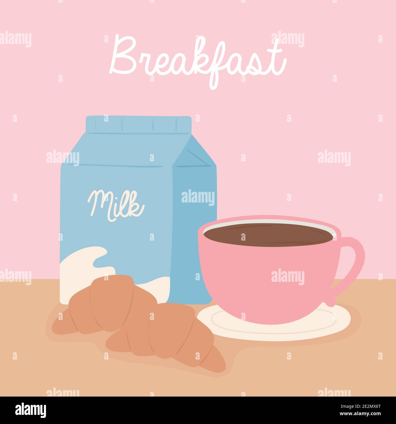 breakfast milk box coffee cup croissant delicious food cartoon vector ...