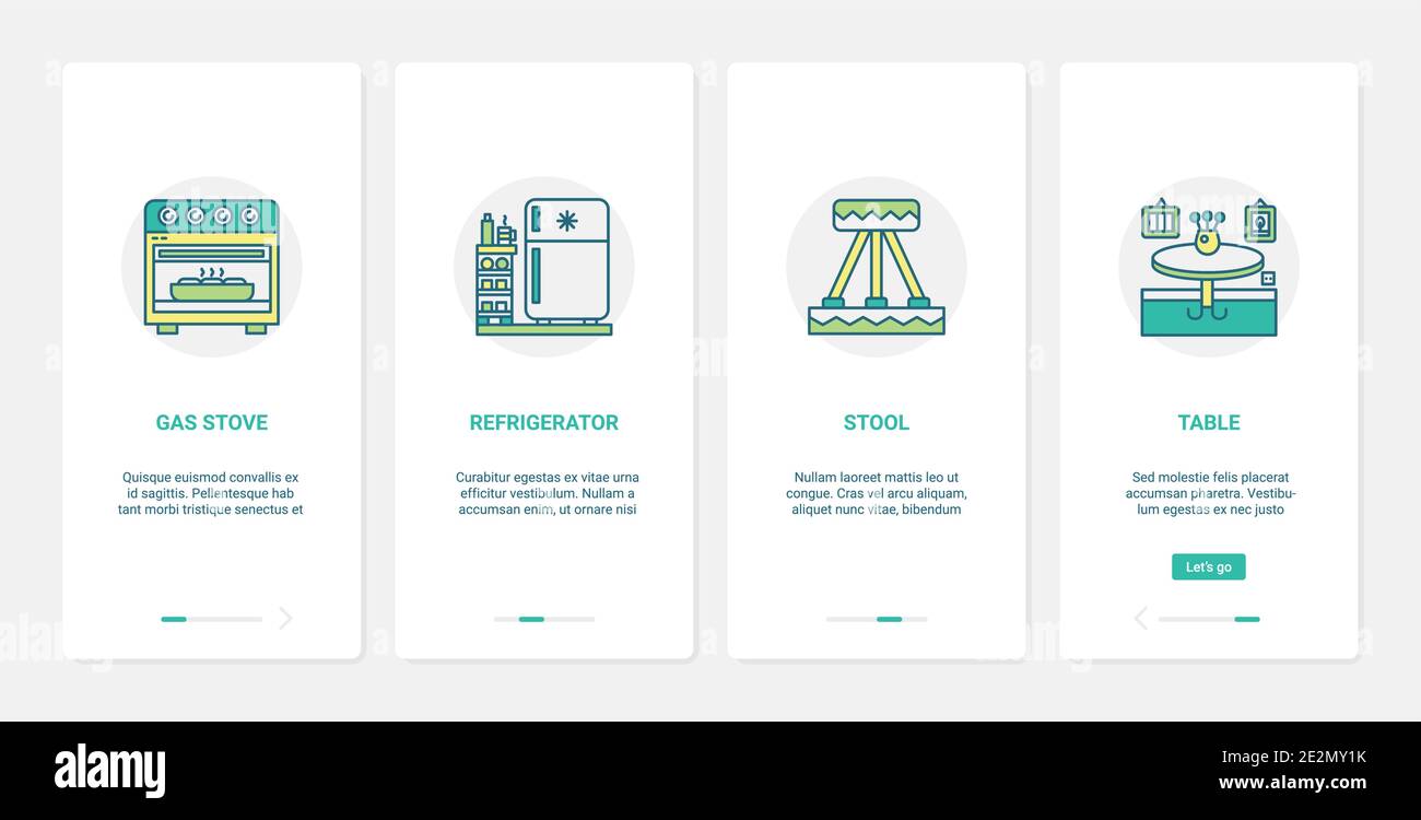 Home decor furniture, kitchen appliances vector illustration. UX, UI ...