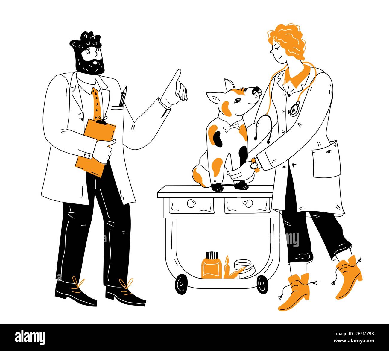 Veterinarians doctors examining the dog, cartoon doodle style vector ...