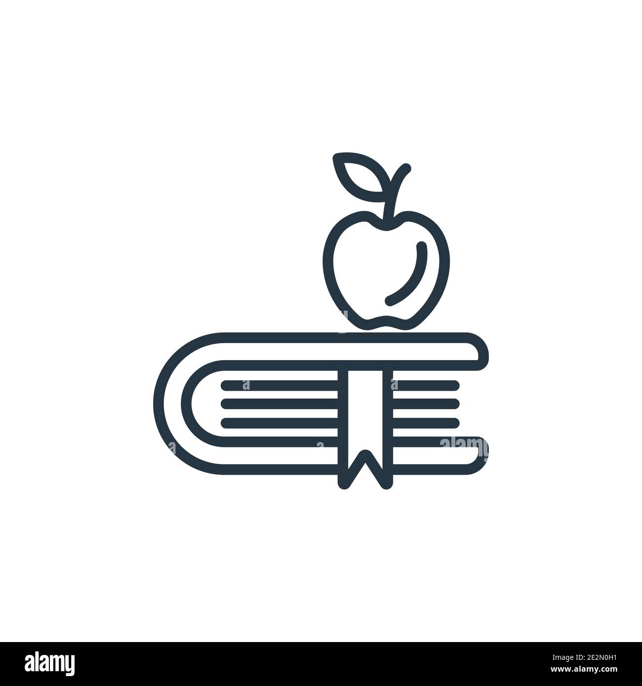 Apple and books outline vector icon. Thin line black apple and books ...