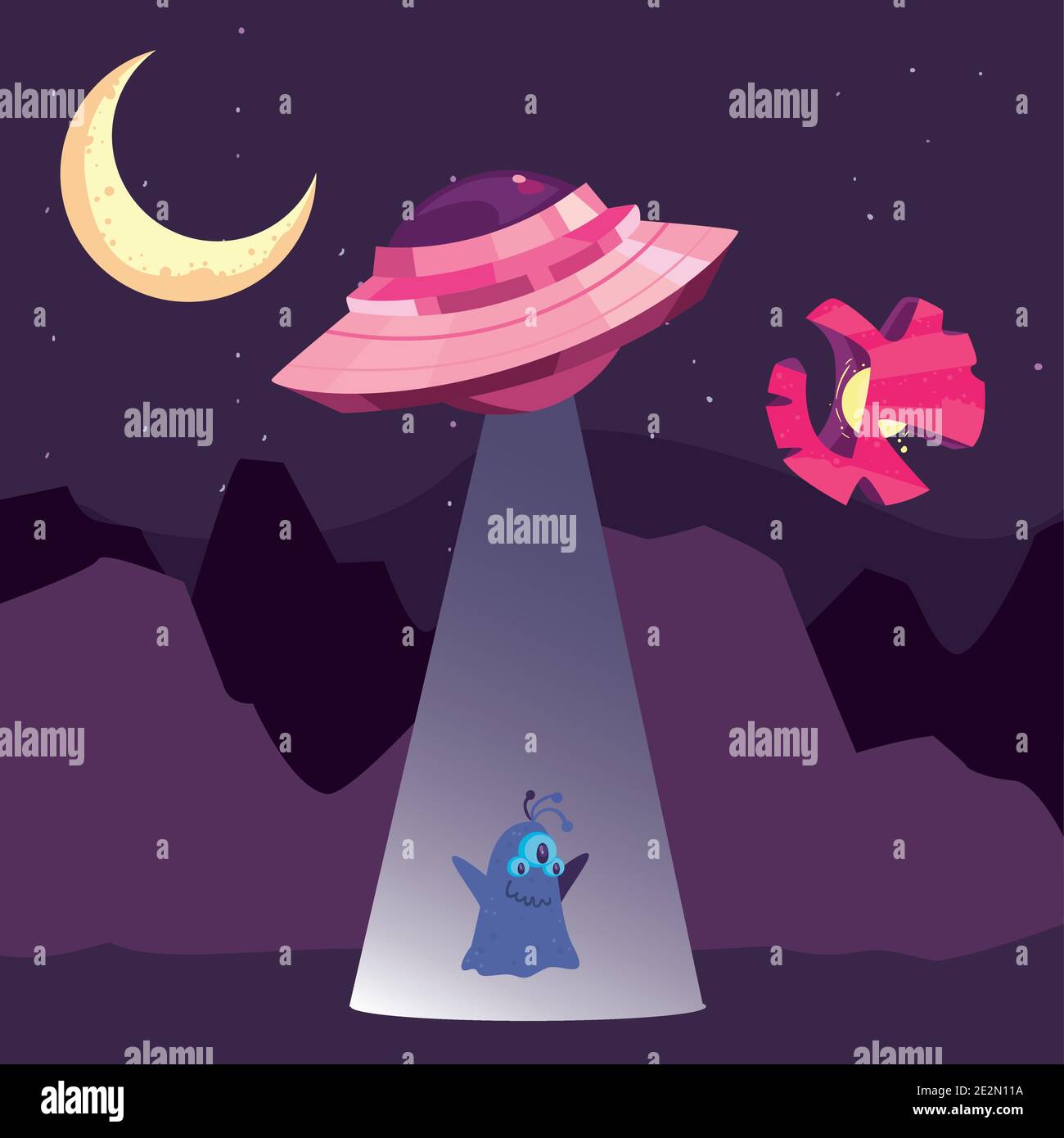 Space alien cartoon and ufo of universe cosmos and futuristic theme ...