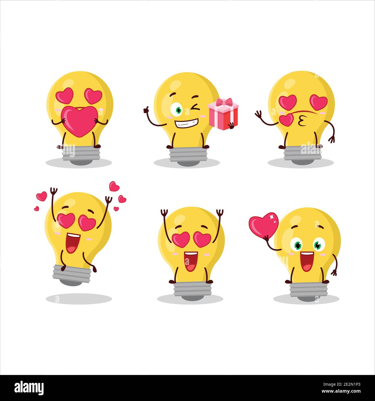 Bulb lamp cartoon character with love cute emoticon. Vector ...