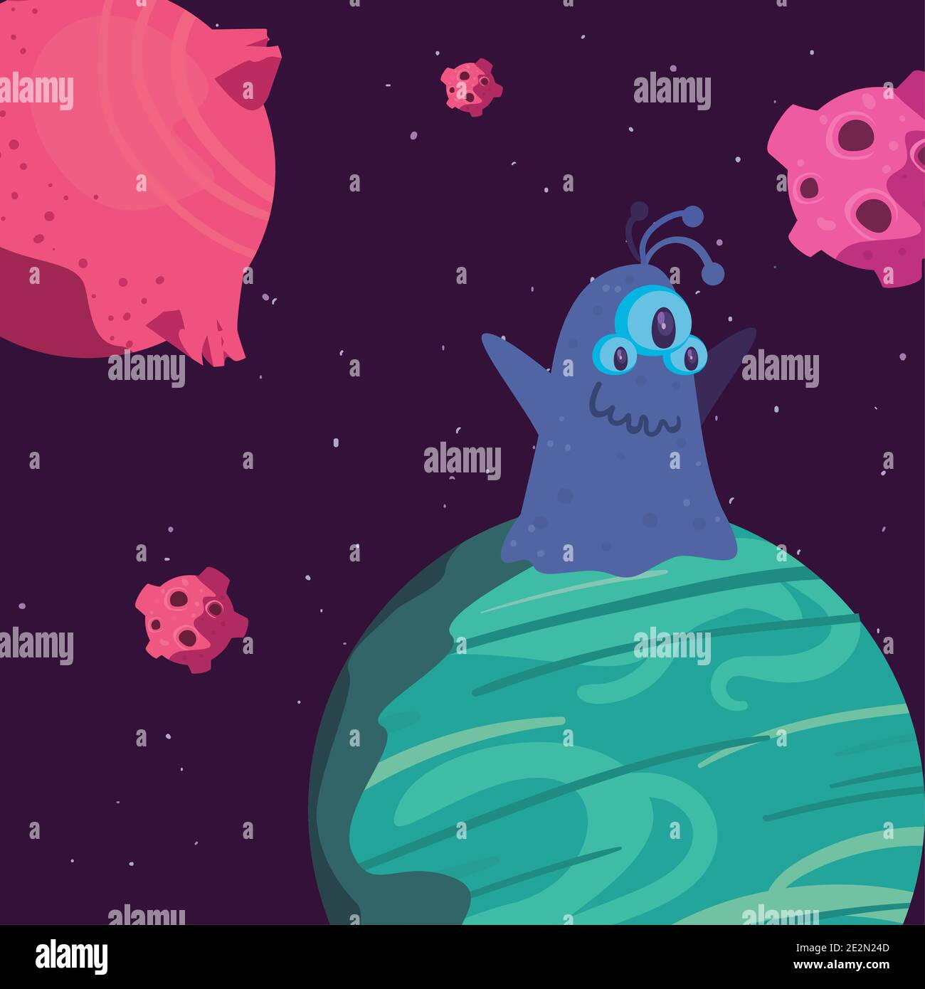 Space alien cartoon on planet of universe cosmos and futuristic theme ...