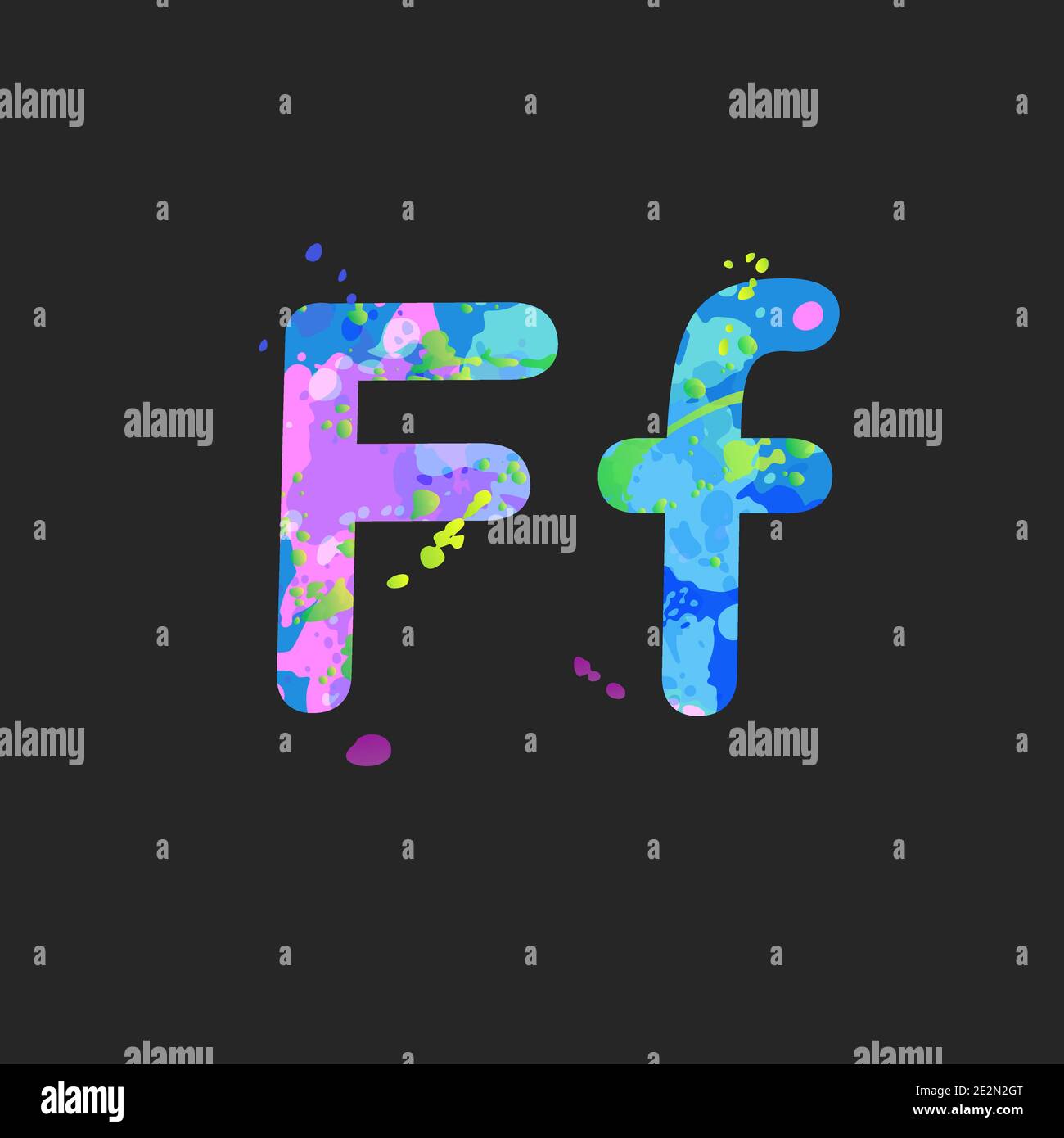 Letters F uppercase and lowercase with effect of liquid spots of paint ...