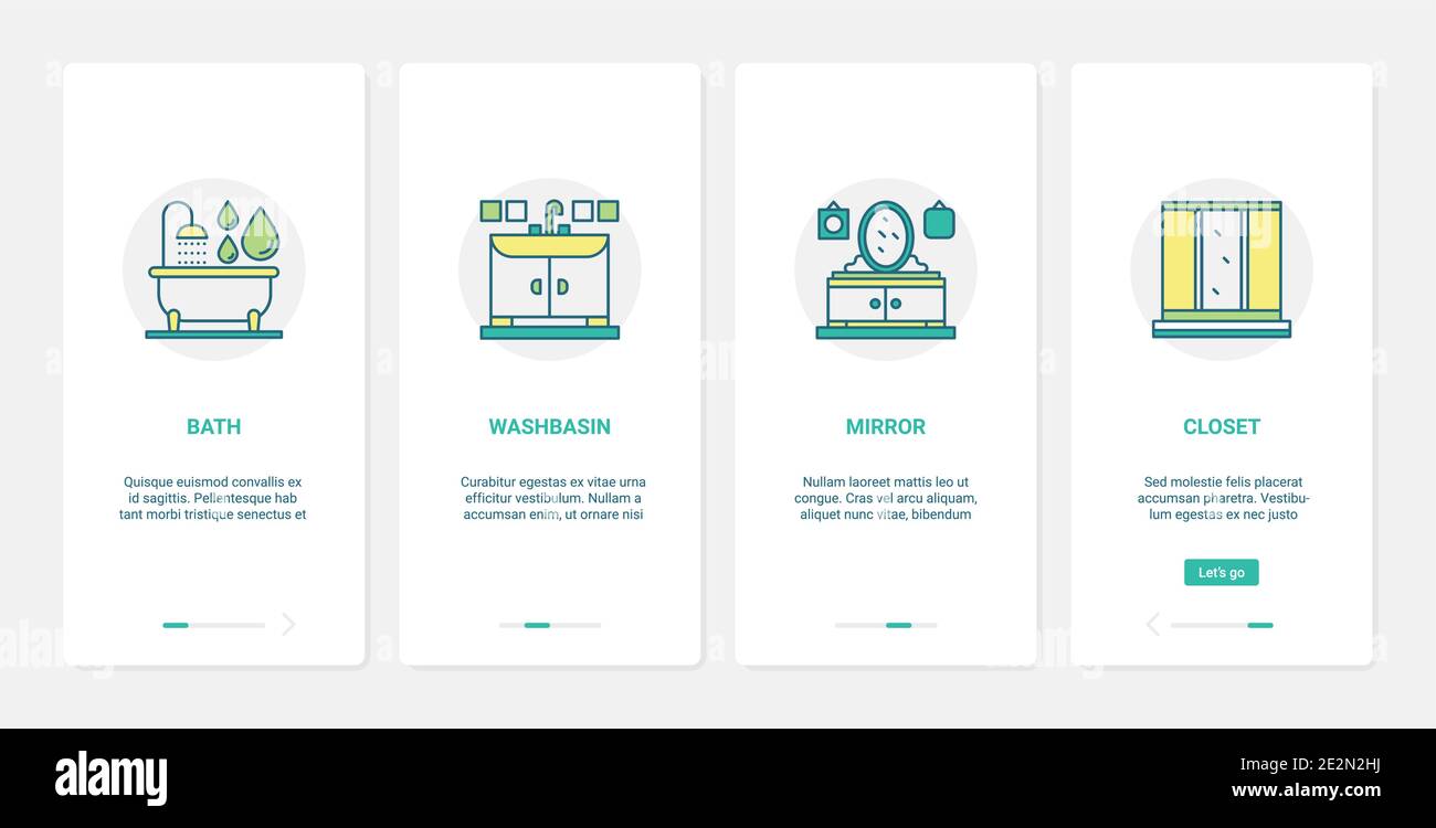 Bathroom home decor furniture vector illustration. UX, UI onboarding ...