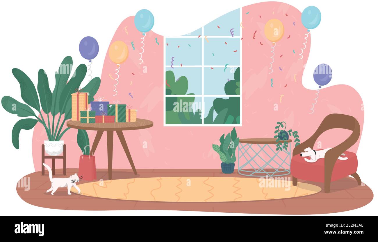 Birthday party at home 2D vector web banner, poster Stock Vector Image ...
