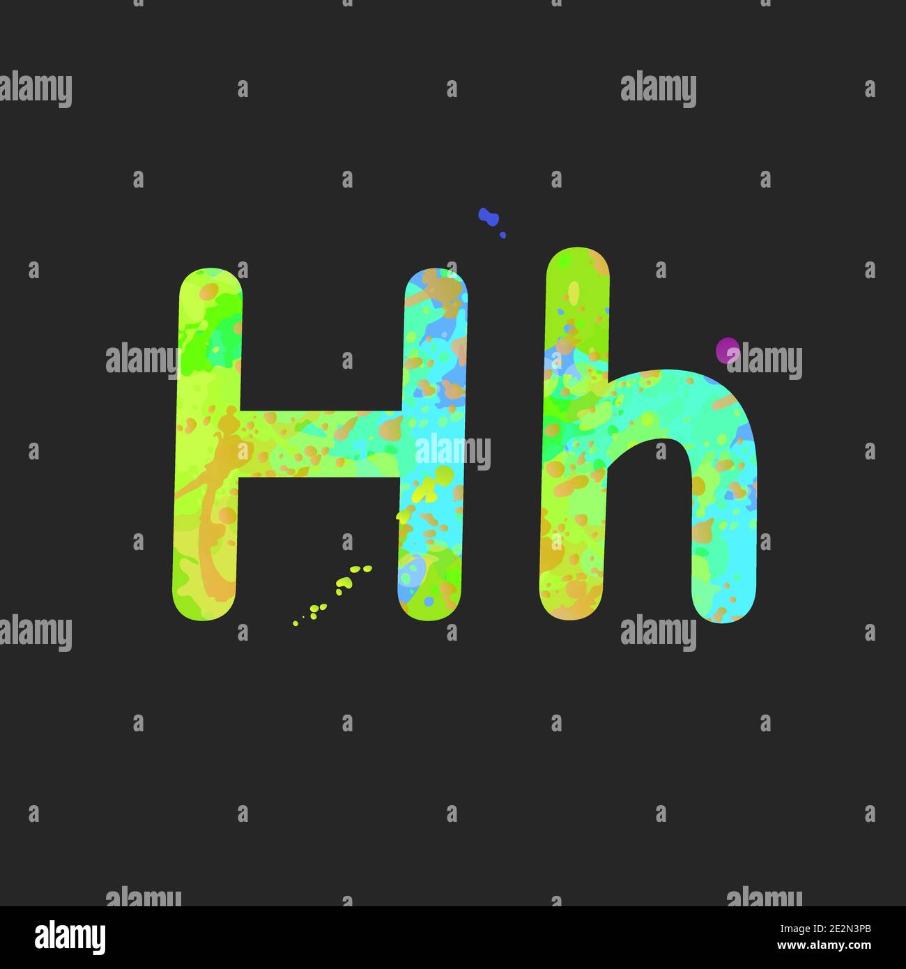 Letters H uppercase and lowercase with effect of liquid spots of paint ...