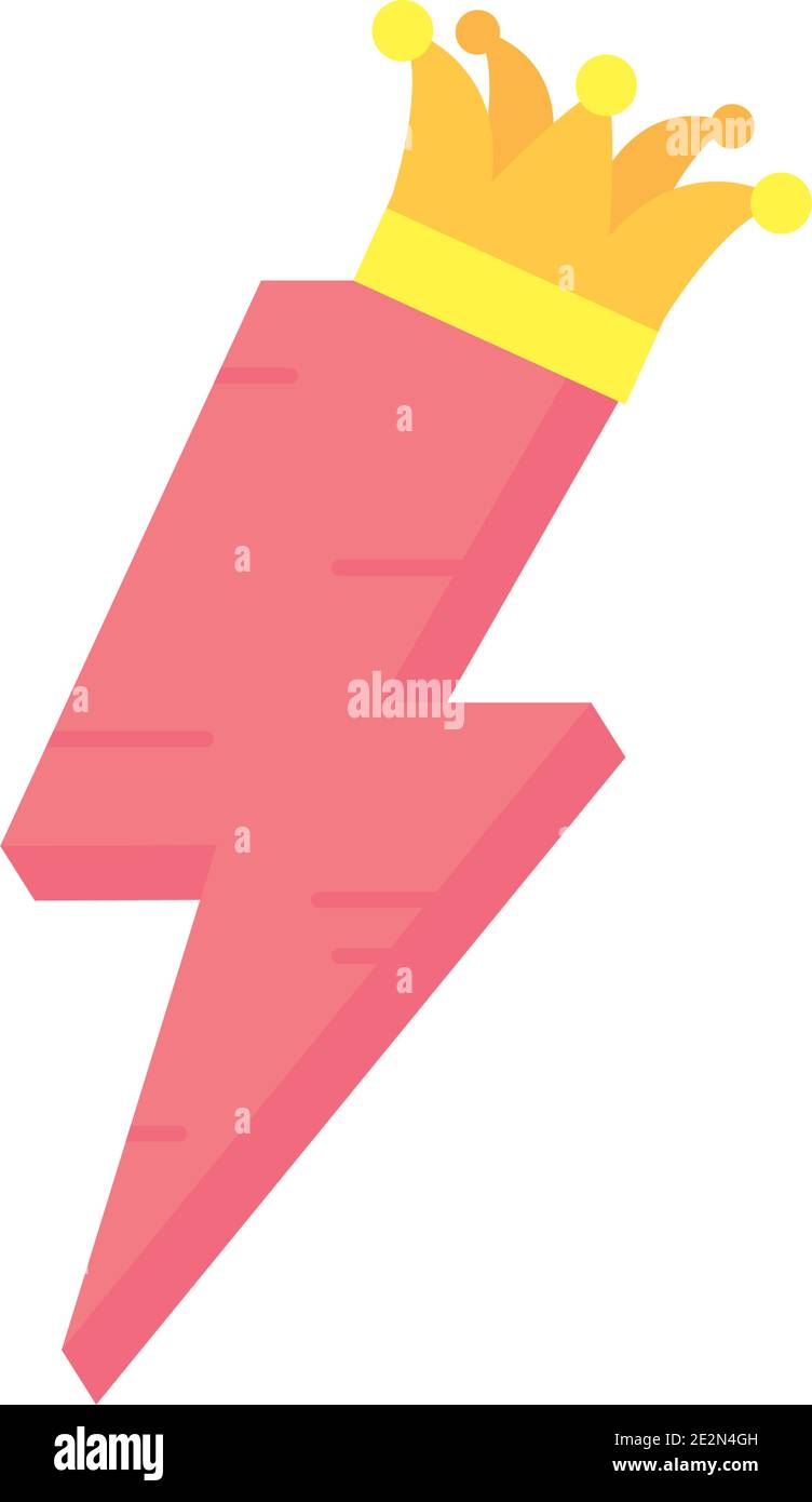 girl power design, pink thunder with a crown over white background ...