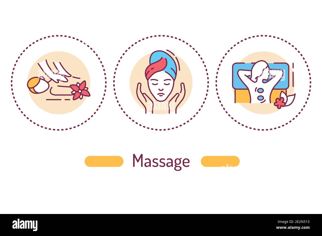 Massage outline concept. Spa service line color icons. Pictograms for web page, mobile app ...