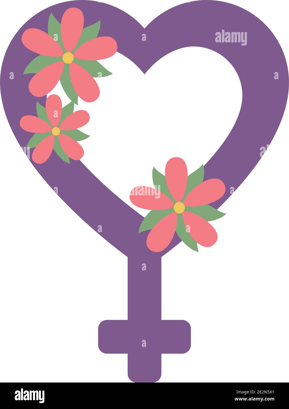 heart shaped female gender symbol with flowers over white background ...