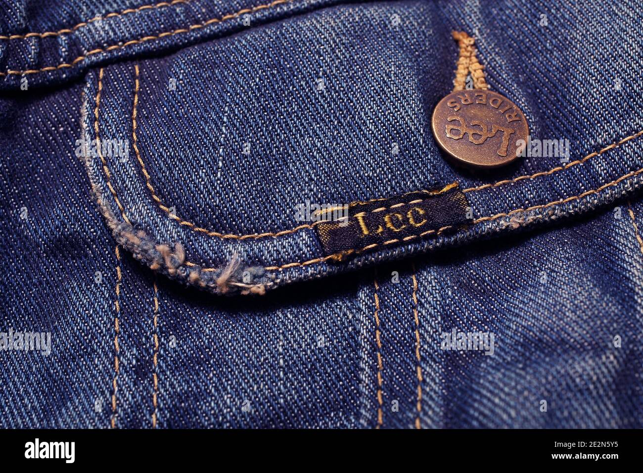 Lee denim jacket pocket closeup Stock Photo - Alamy