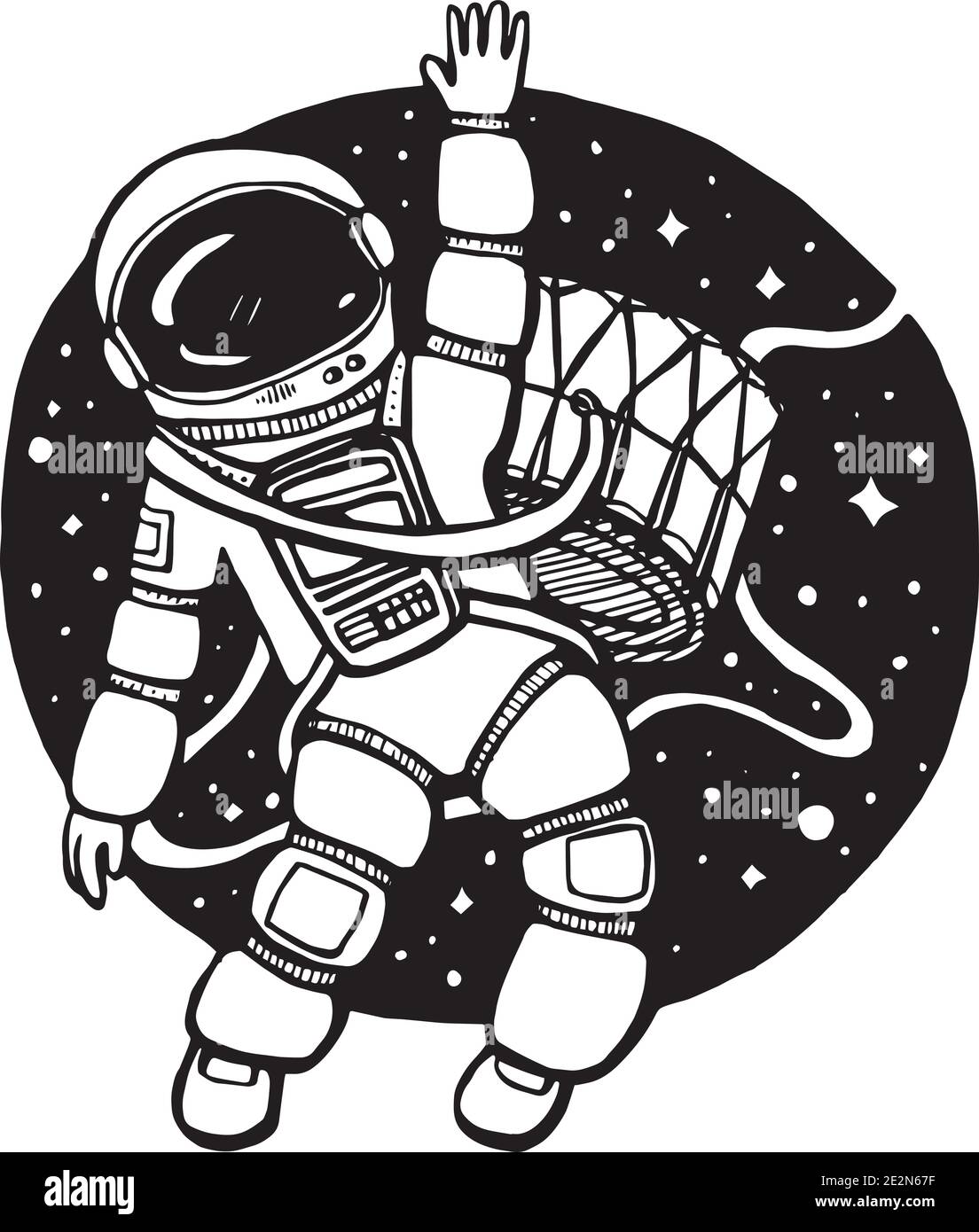 Vector illustration of cosmonaut, astronaut in space with drum on white ...