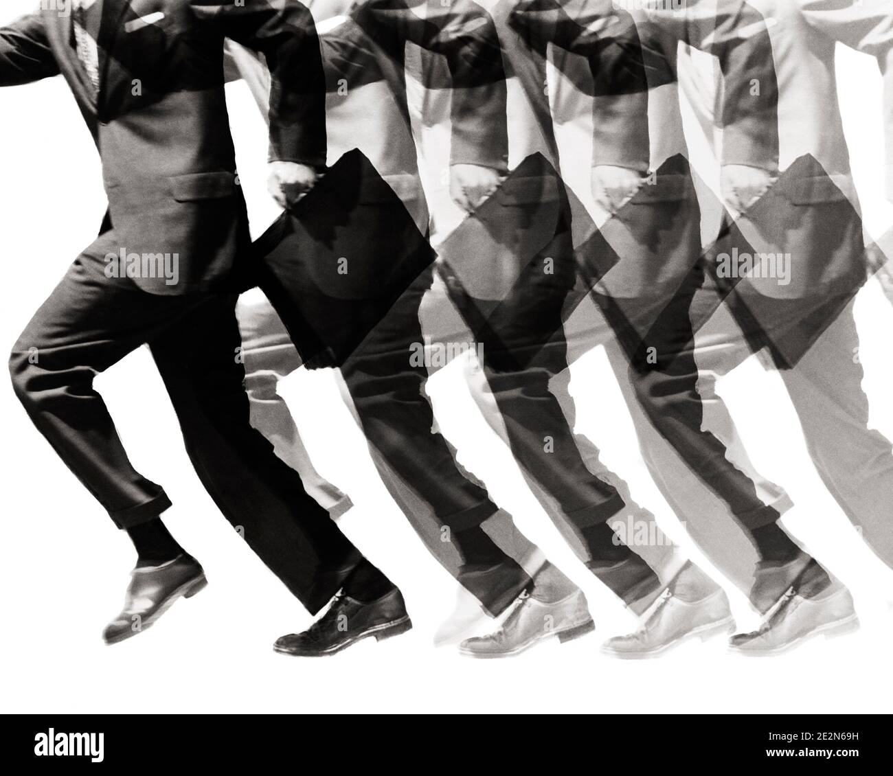 1950s stRobe-like effect of headless salesman LEGS running holding ...