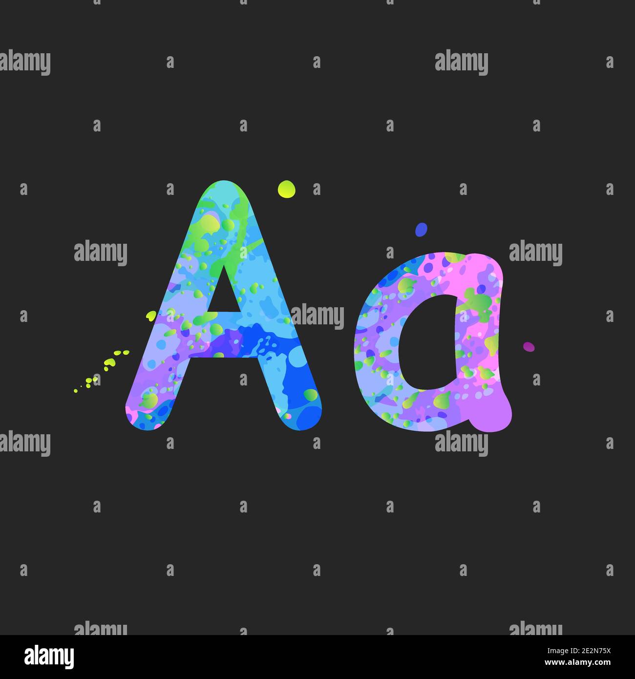 Letters A uppercase and lowercase with effect of liquid spots of paint ...