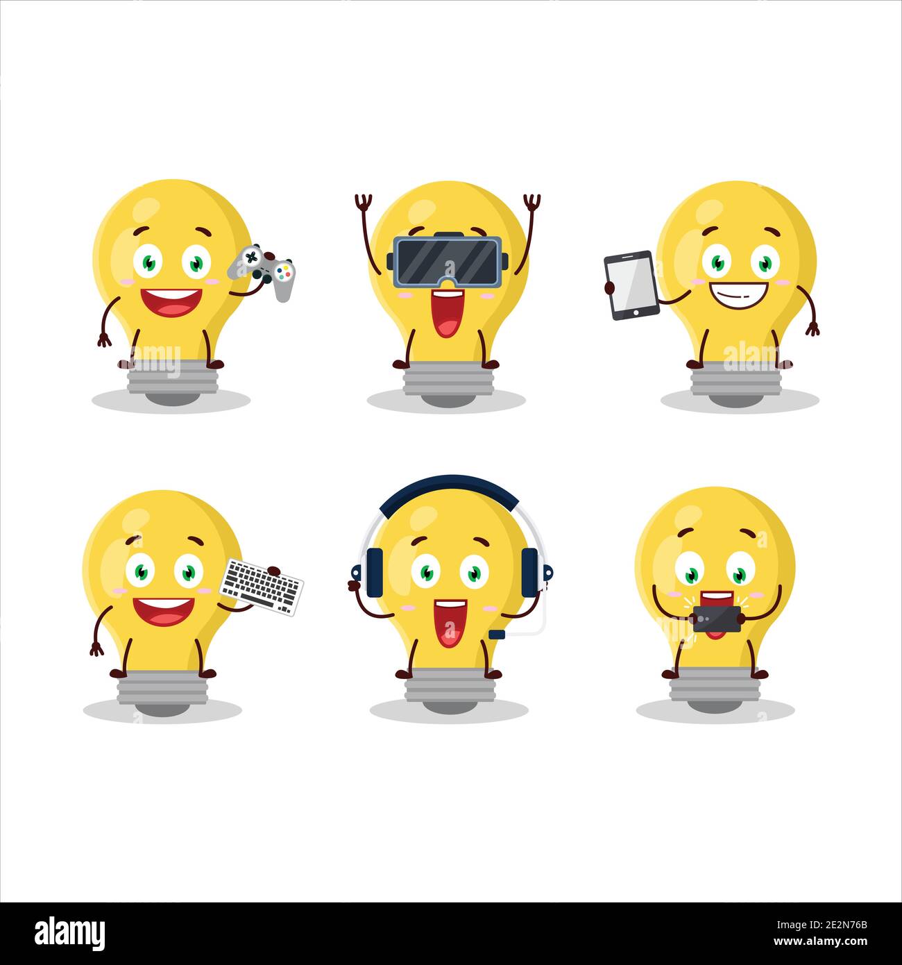 Bulb lamp cartoon character are playing games with various cute ...