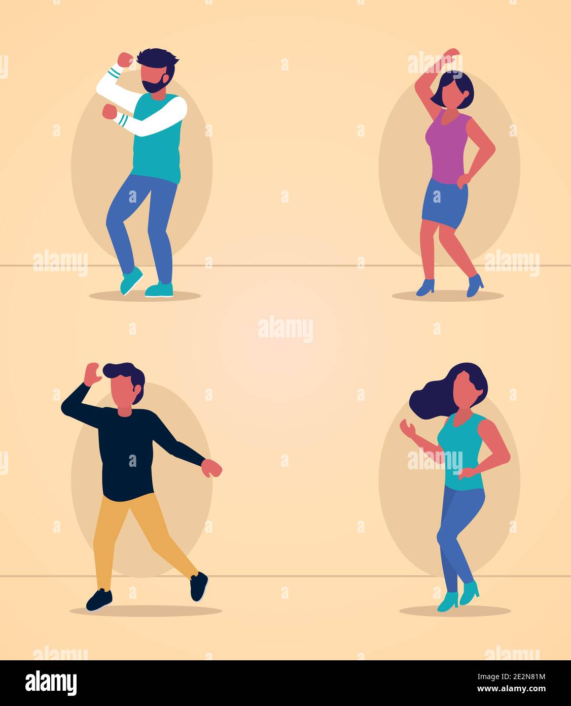 people dancing collection over brown background, colorful design ...